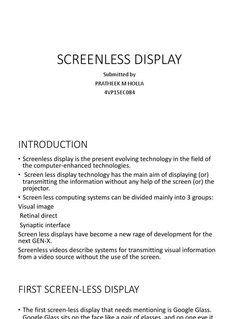 Screenless Display Pratheek | PDF | Retina | Holography