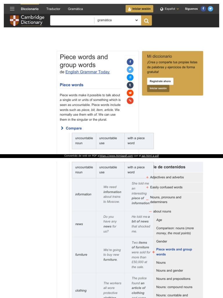 About Nouns Piece Words and Group Words | PDF | English Grammar | Noun