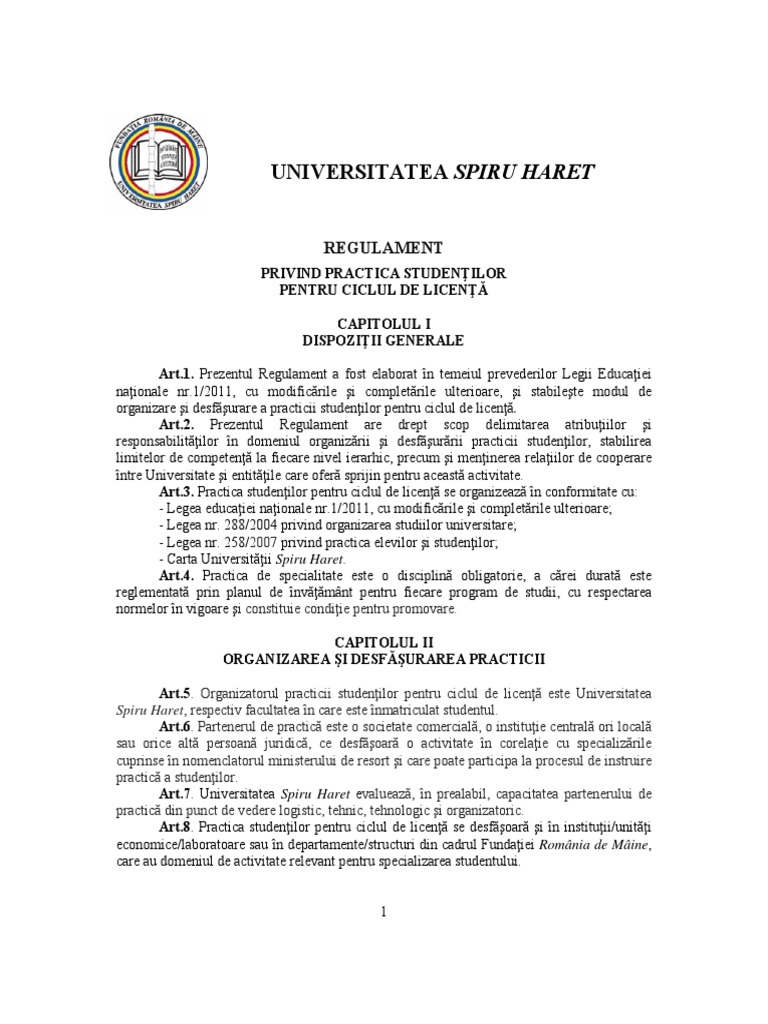 Regulament Privind Practica Studentilor | PDF