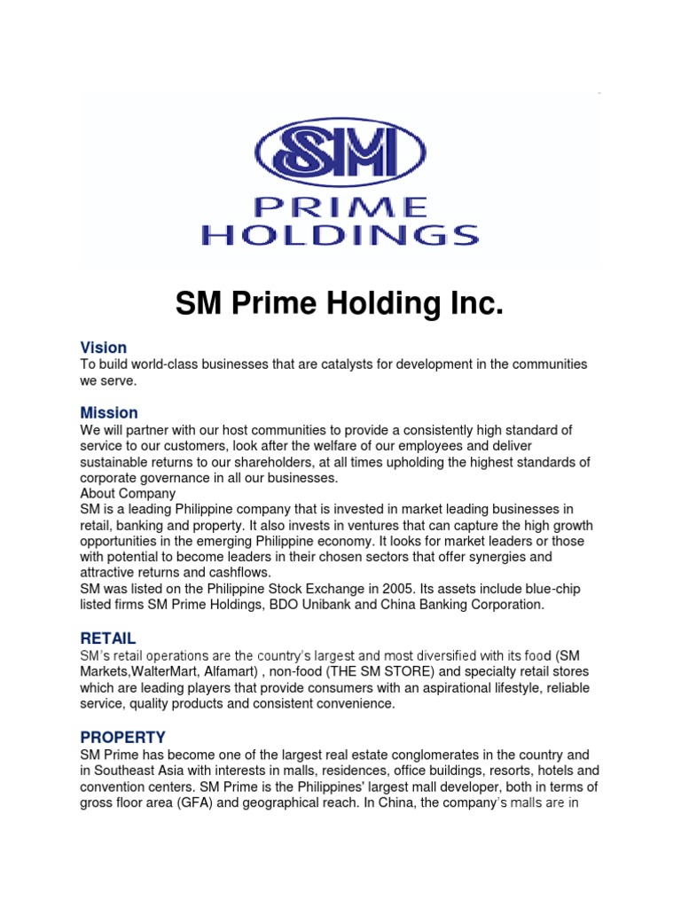 SM Prime Holding Inc.: Vision | PDF | Water | Water Supply