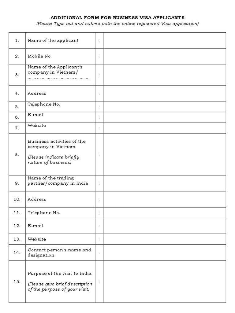 Business Visa Application Form | PDF