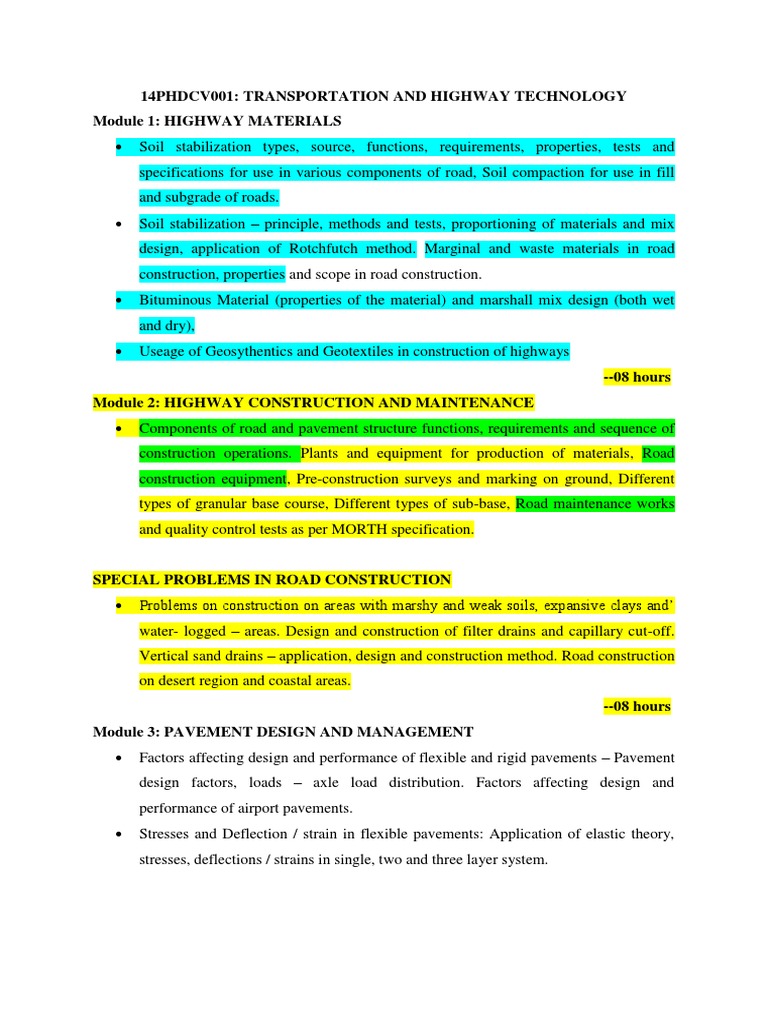 Transportion Highway Tech Syllabus | PDF | Road | Geographic ...