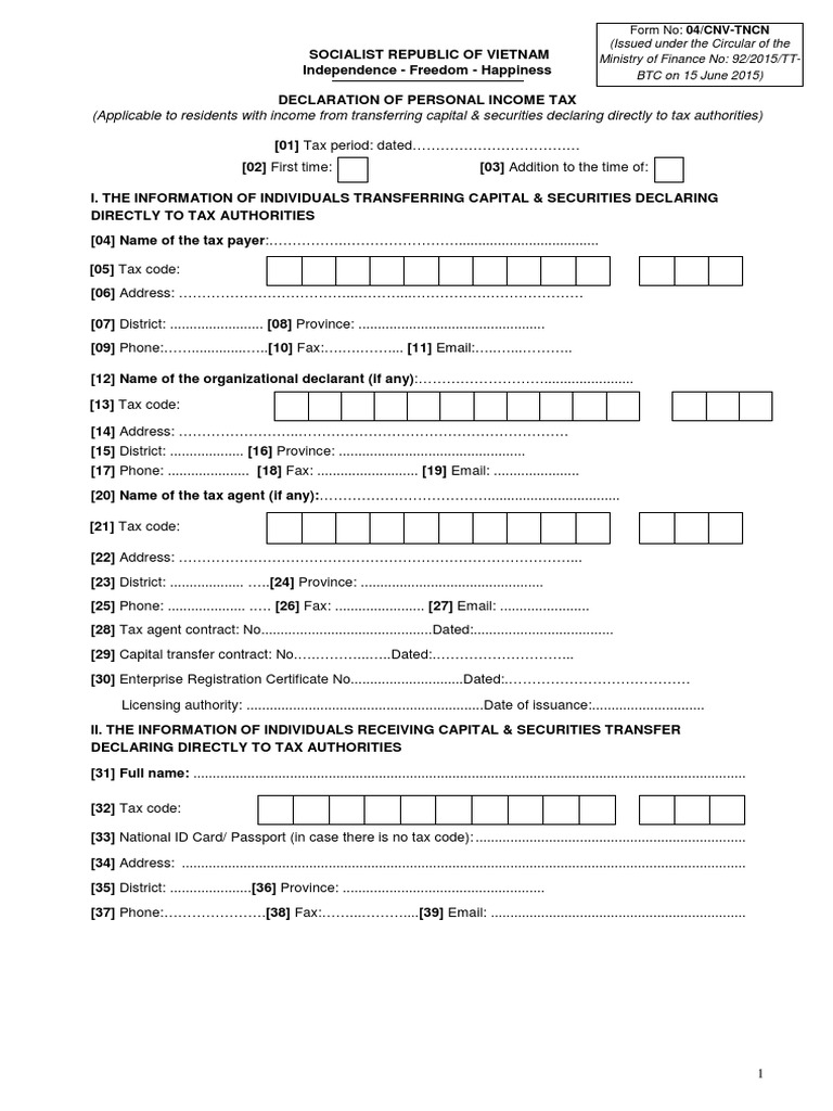 Form 04 CNV-TNCN - en | PDF | Double Taxation | Taxes