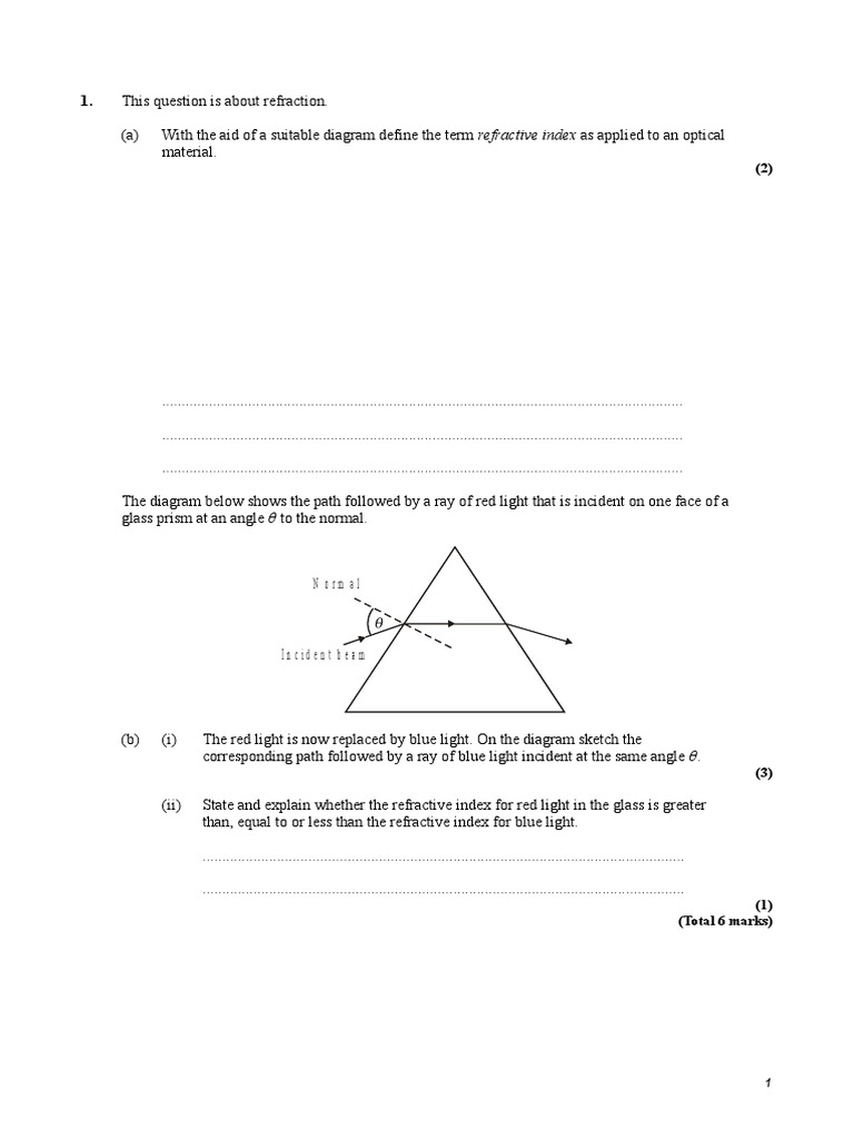 Reflection and Refraction Questions | PDF | Refraction | Refractive Index