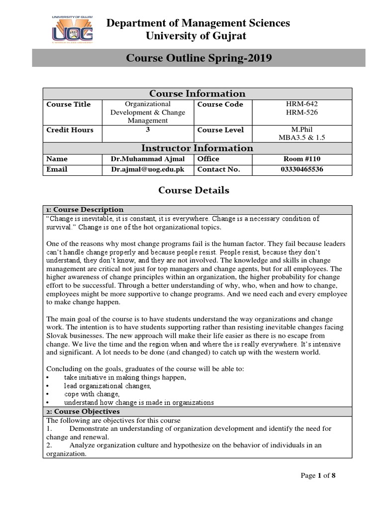 Organizational Development & Change Management Course Outline | PDF ...