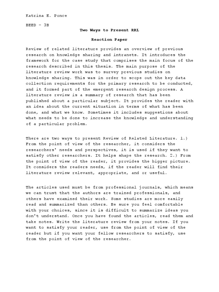 Reaction Paper RRL | PDF