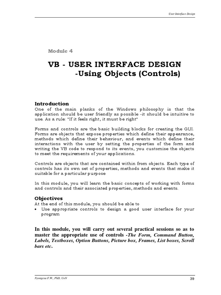 VB - User Interface Design - Using Objects (Controls) | PDF | Menu ...