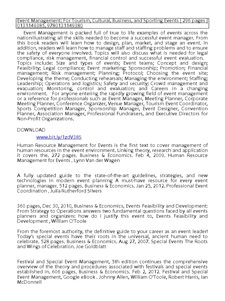 Event Management For Tourism Cultural Business and | PDF | Sports ...