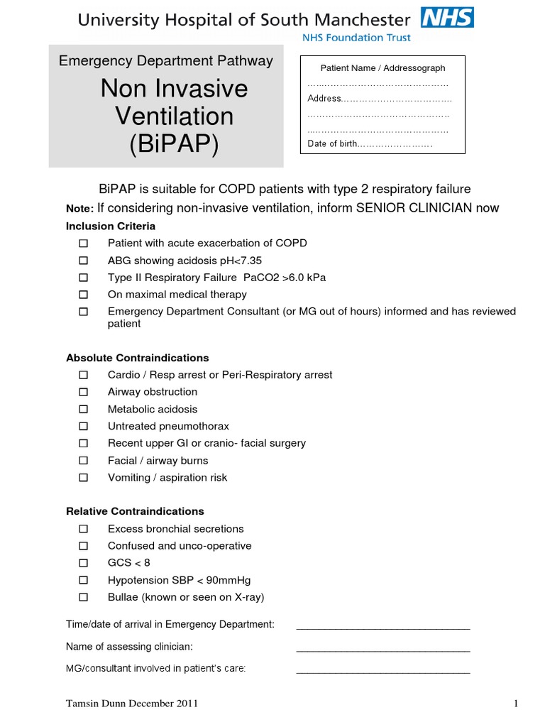 12ni. Non-Invasive Ventilation (BiPAP) For COPD (University Hospital of ...