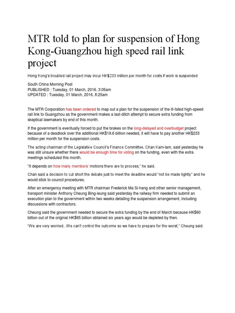 MTR Breakdown Explaination | PDF | Hong Kong | Special Administrative ...