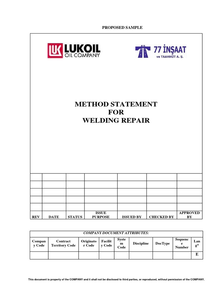 Method Statement for Welding Repair | Nondestructive Testing | Welding