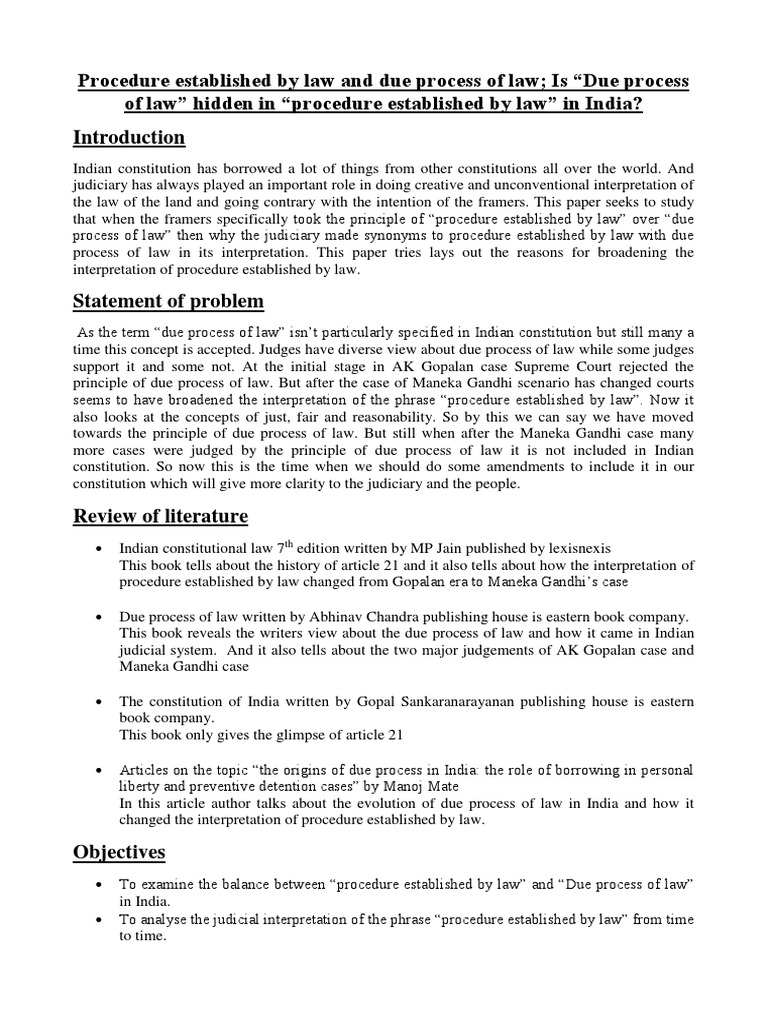 Procedure Established by Law and Due Process of Law Is "Due Process of ...