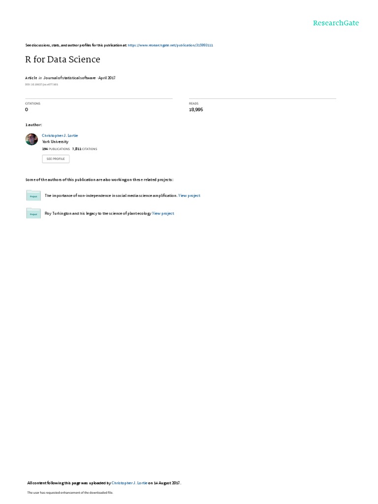 R For Data Science: Journal of Statistical Software April 2017 | PDF ...
