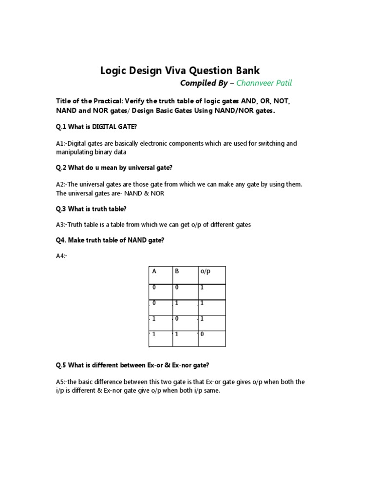 Logic Design Viva Question Bank: Compiled by | PDF | Integrated Circuit ...