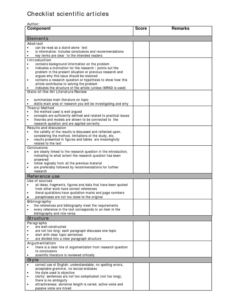 Checklist Scientific Articles | PDF | Scientific Method | Question