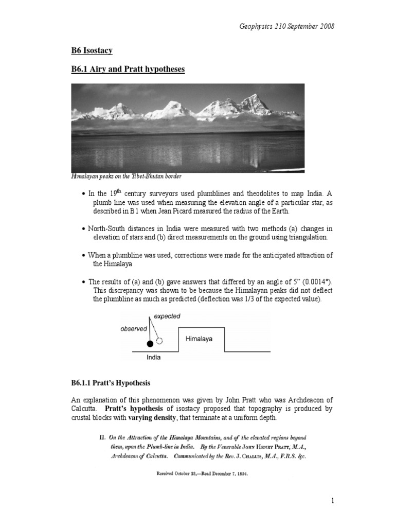 B6 Isostacy B6.1 Airy and Pratt Hypotheses: Himalayan Peaks On The ...