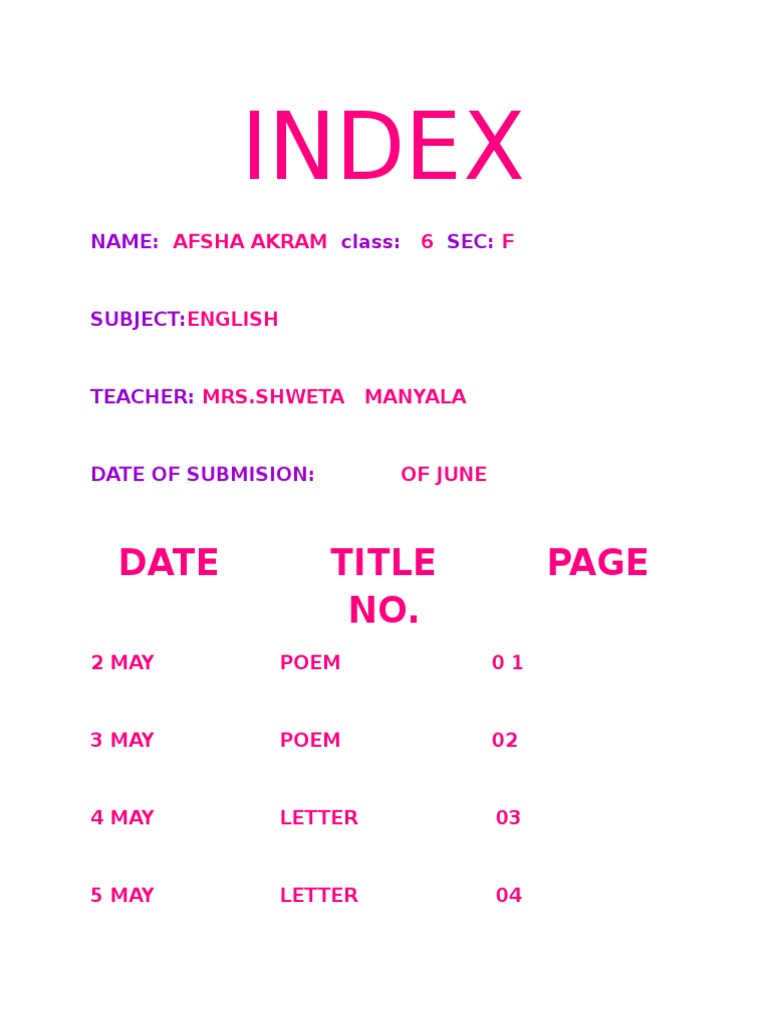 Index: Date Title Page NO | PDF