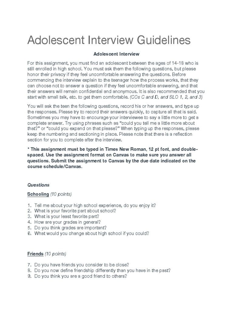 Adolescent Interview Format | PDF | Adolescence | Family