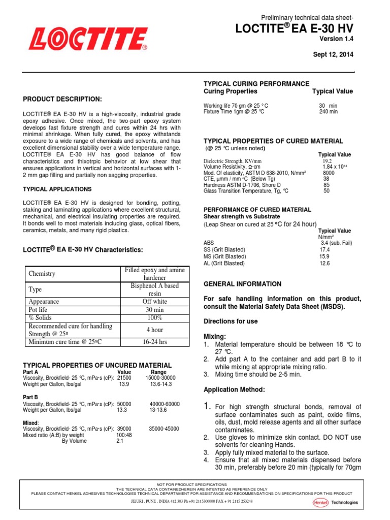 Loctite Ea E-30 Hv_tds | Epoxy | Viscosity