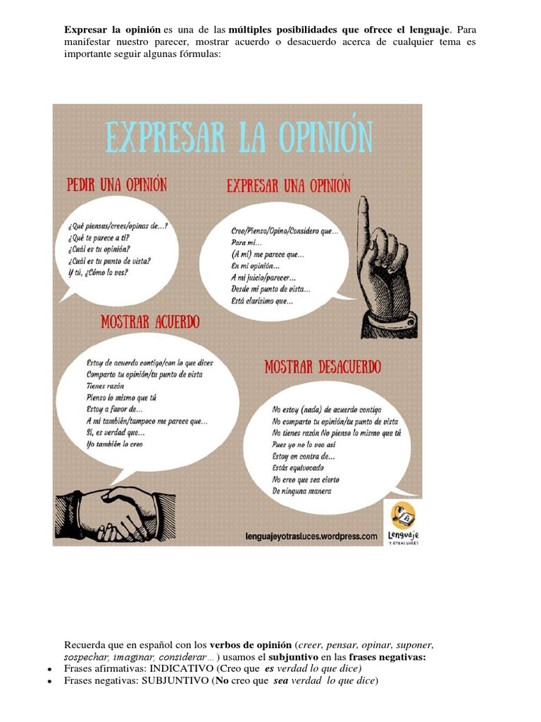 Cómo expresar opiniones en español | PDF | Blog | Verdad
