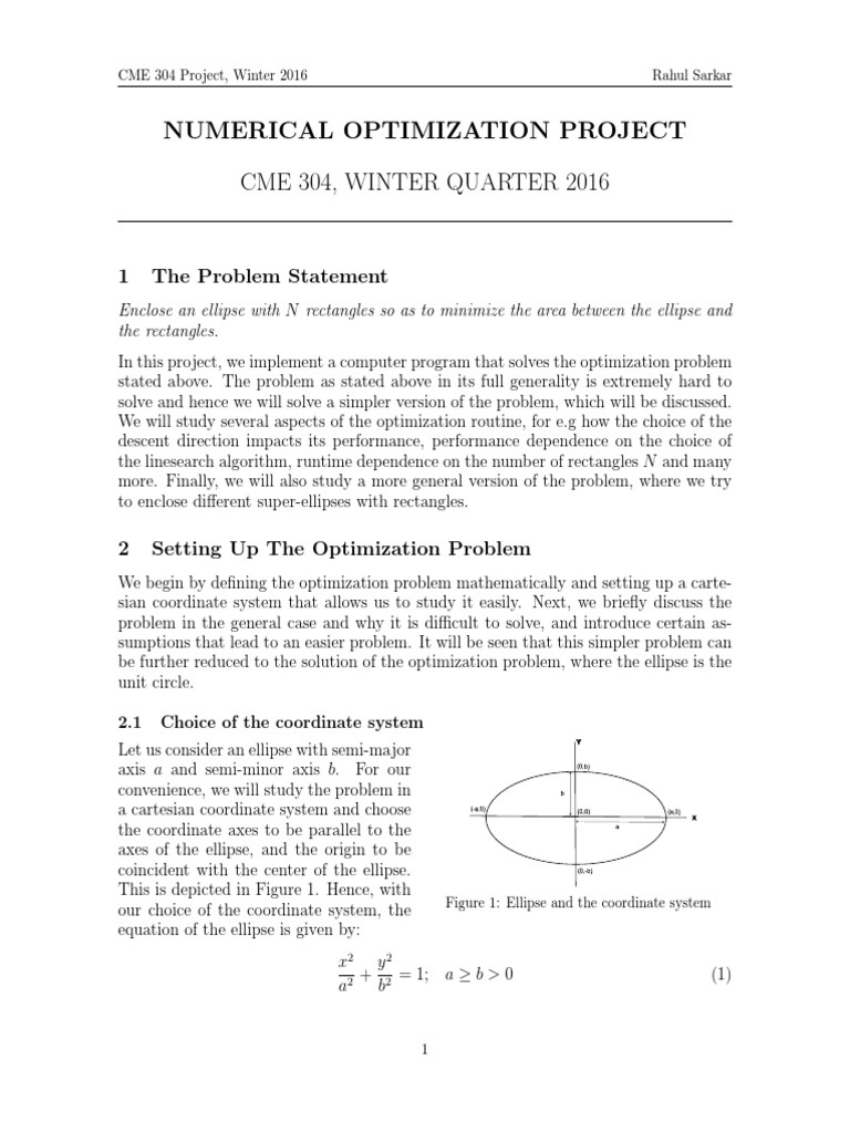 Numerical Optimization Project Cme 304, Winter Quarter 2016: 1 The ...