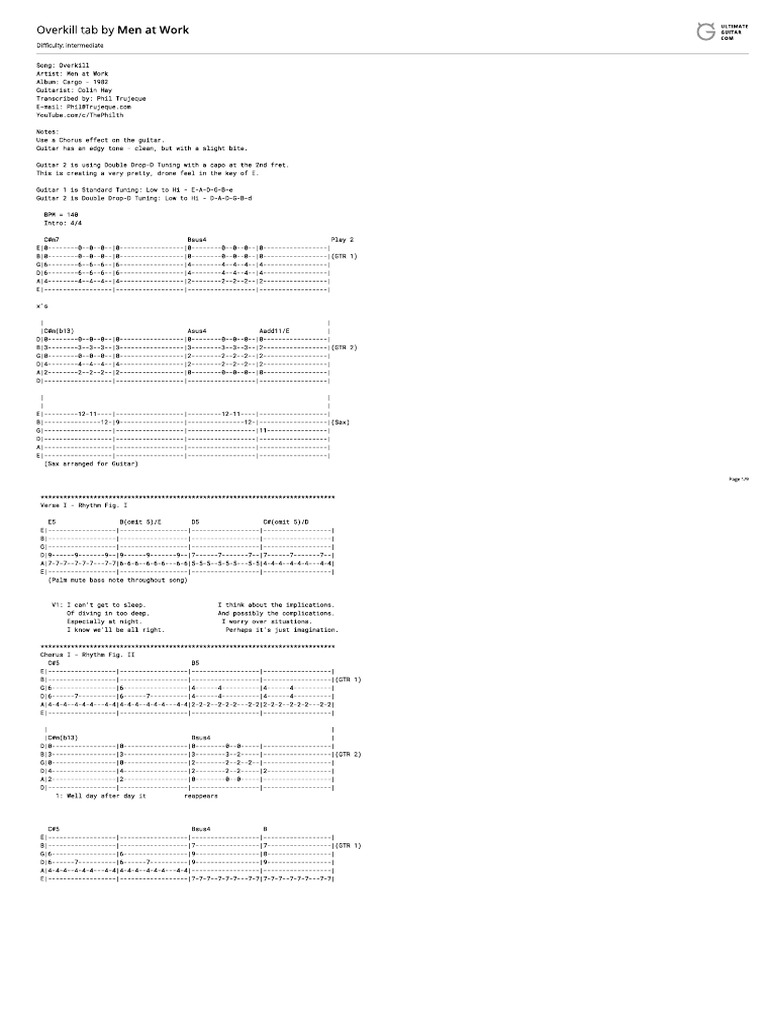 Overkill Tab (Ver 2) by Men at Worktabs at Ultimate Guitar Archive PDF ...