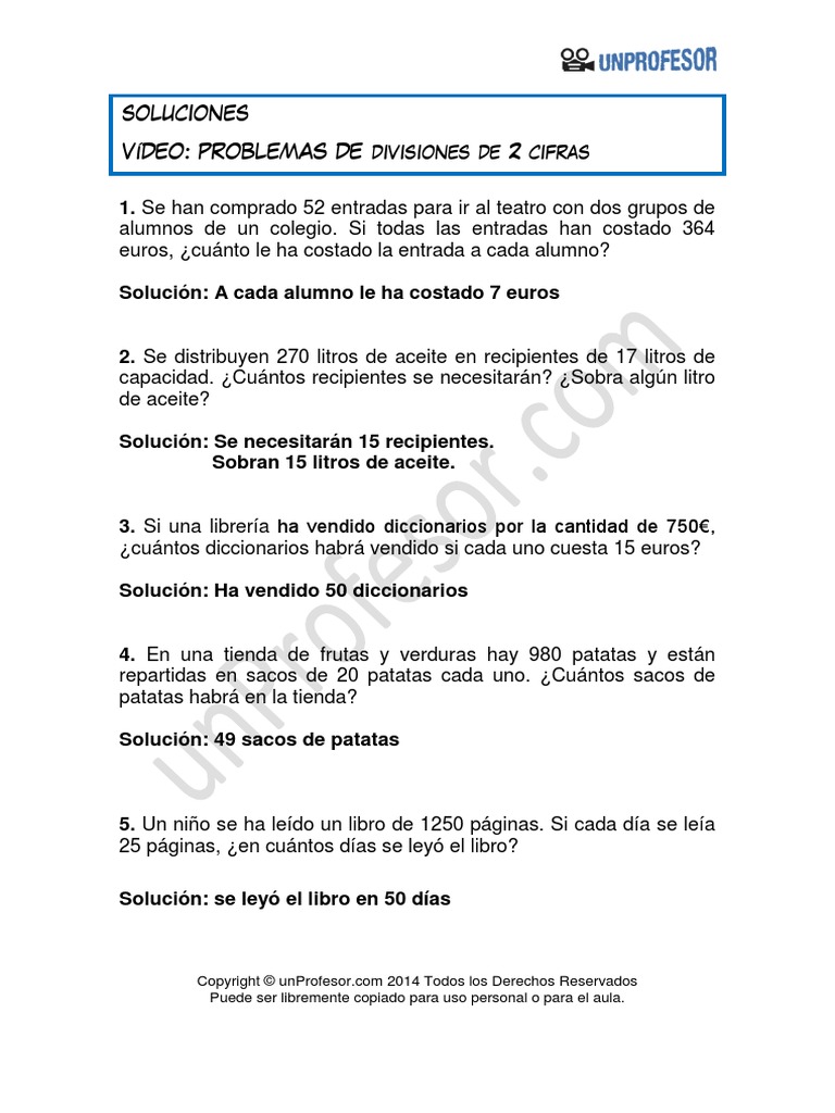 Solucion Problemas de Divisiones de Dos Cifras 151 | PDF