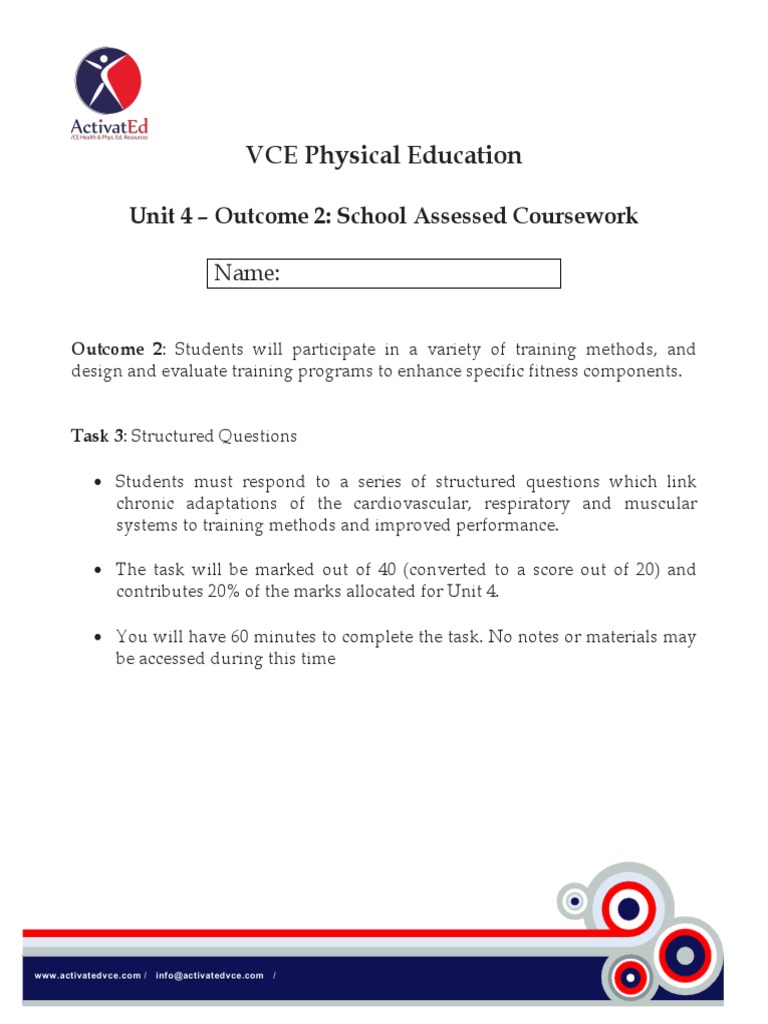 VCE Physical Education: Unit 4 - Outcome 2: School Assessed Coursework ...