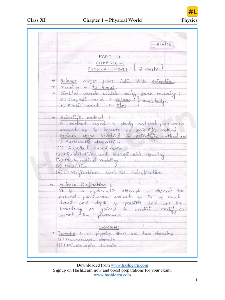 Class 11 Physics Chapter 1 Physical World Notes | PDF