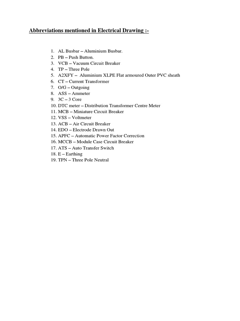 Electrical Drawing Abbreviations List | PDF | Science & Mathematics ...