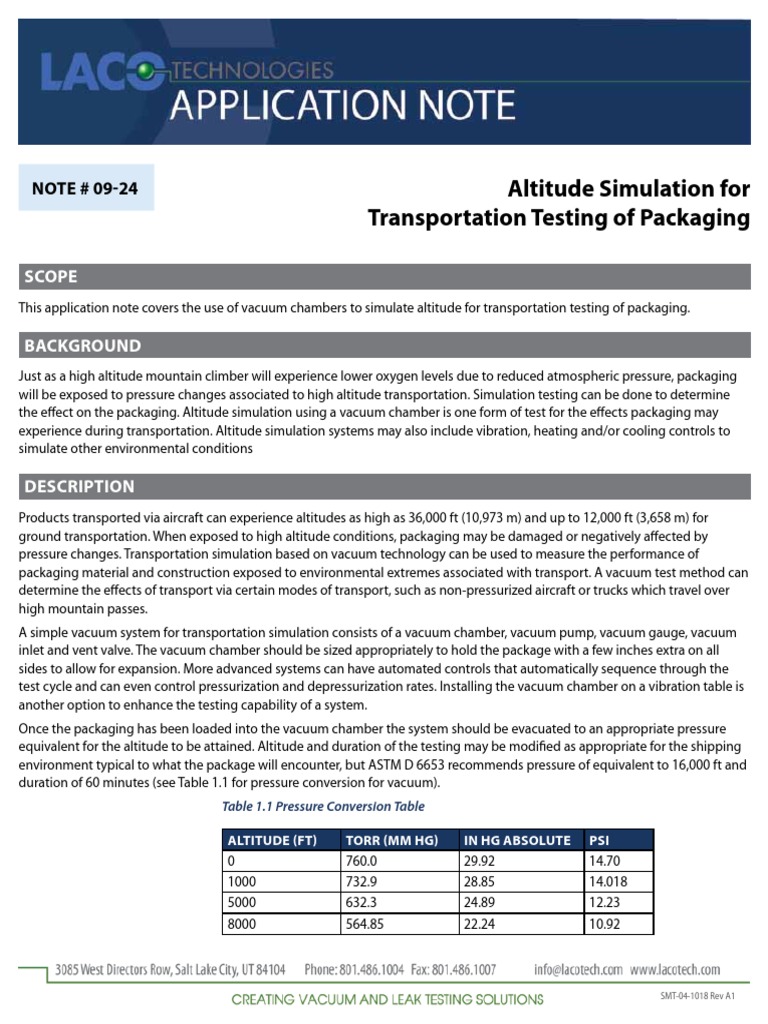 Altitude Simulation For Transportation Testing of Packaging: Note # 09 ...