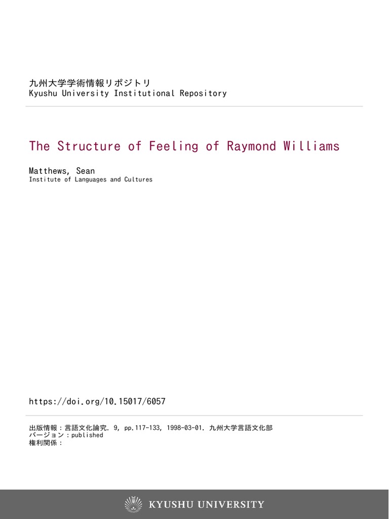 Raymond Williams' Structure of Feeling | PDF | Thought | Marxism
