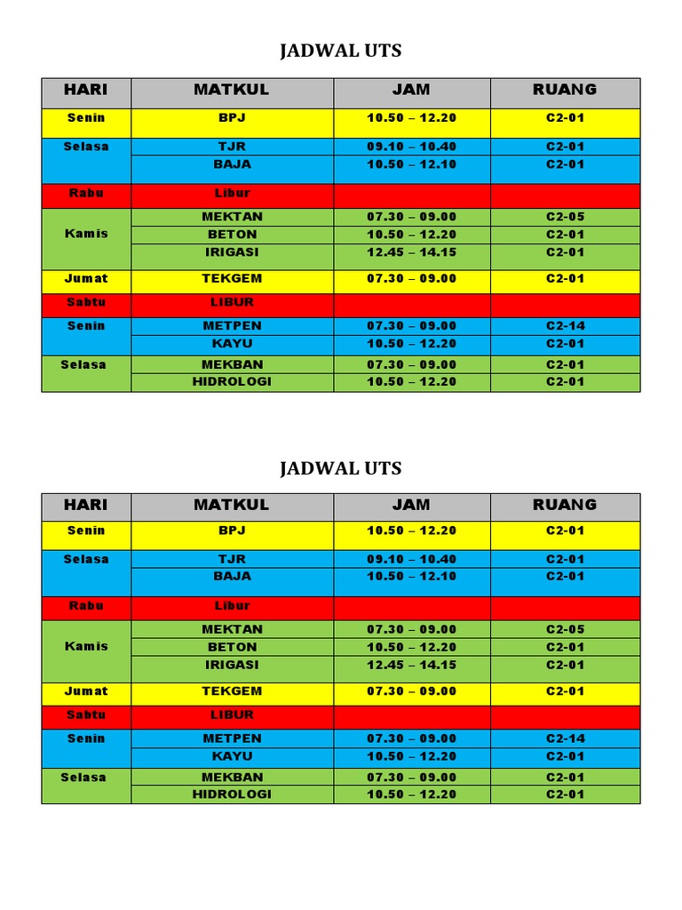 Jadwal Uts SMSTR 4 | PDF