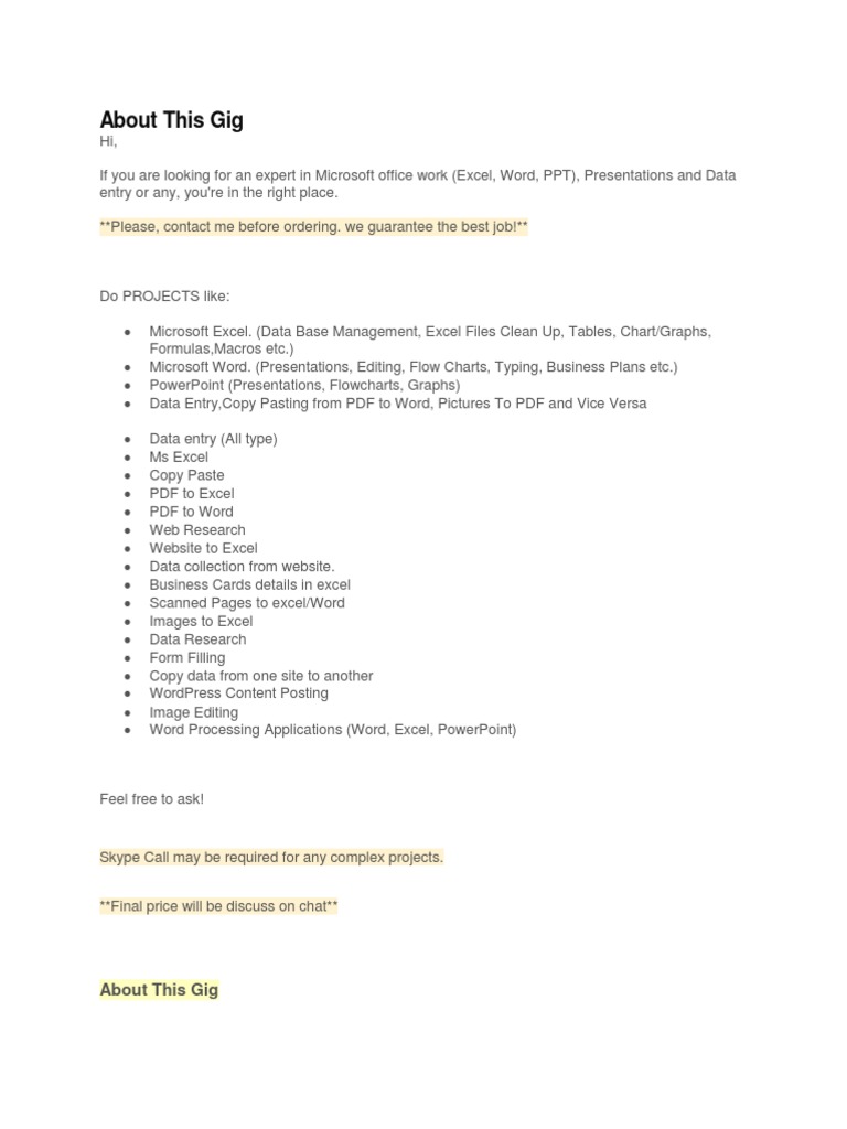 About This Gig | PDF | Microsoft Excel | Microsoft Power Point