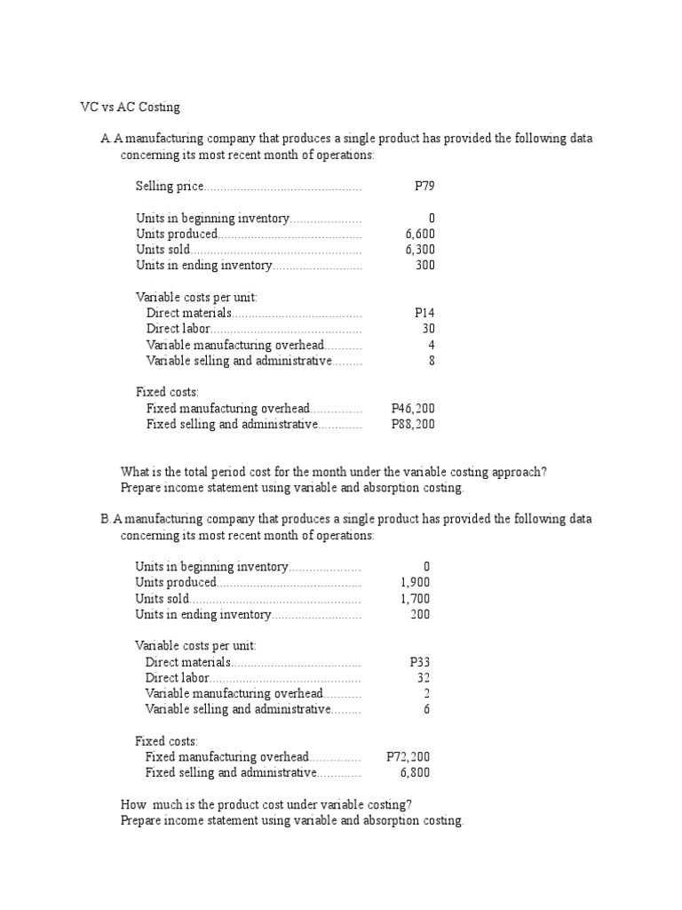 Vc Vs Ac Pdf Inventory Management Accounting