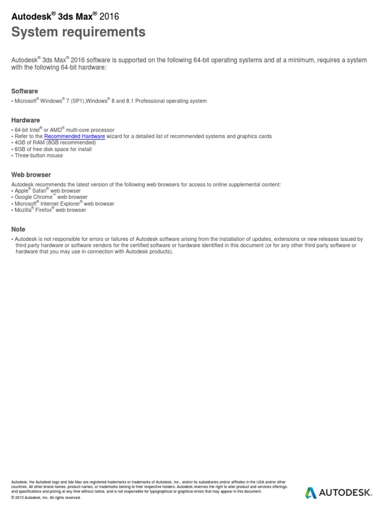 3ds Max 2016 System Requirements | PDF