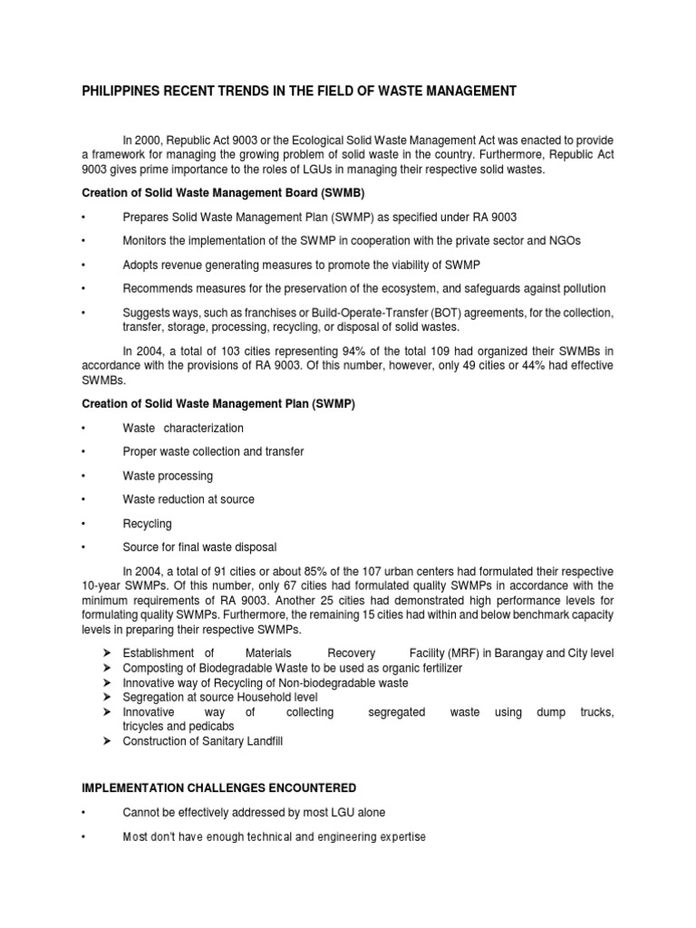 Waste Management Challenges in the Philippines | PDF | Municipal Solid ...
