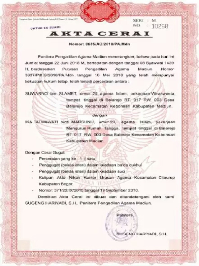Contoh Akta Cerai 2 | PDF
