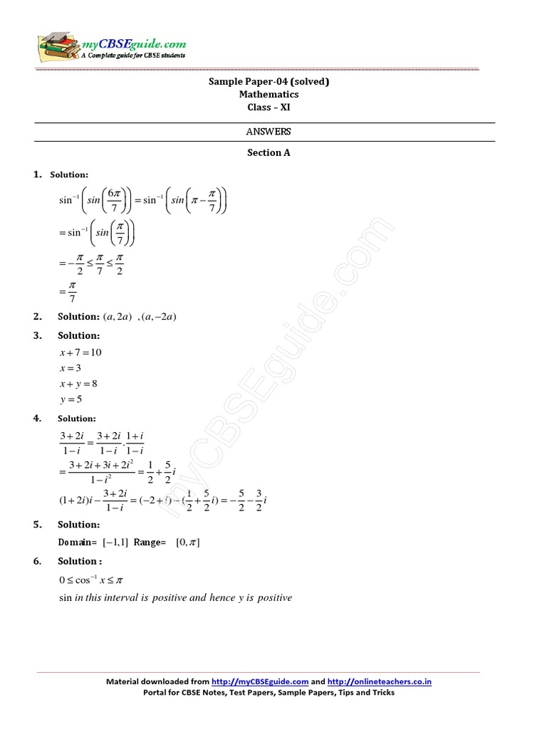 11 Mathematics Solved 04 New Sol KSV | PDF | Trigonometric Functions ...