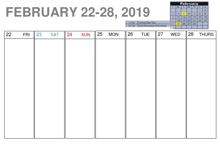 February 2019 Calendar Overview | PDF