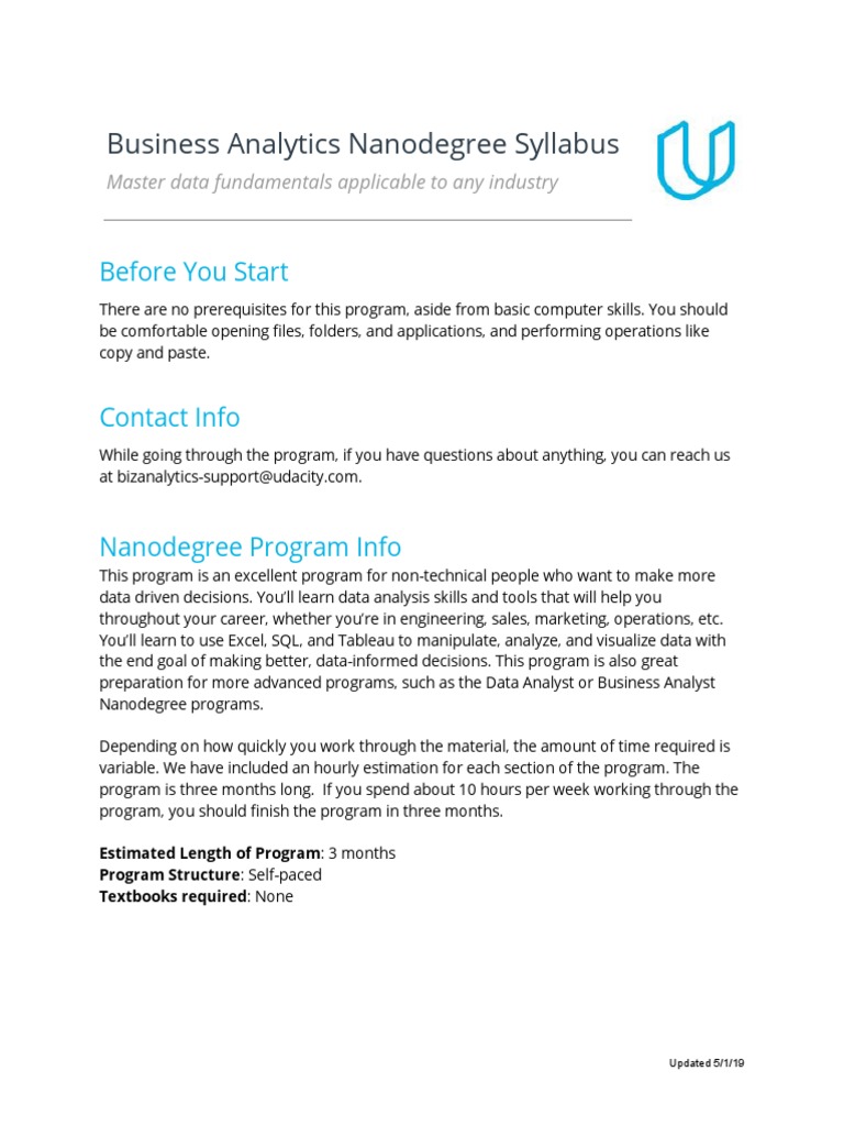 Business Analytics Nanodegree Syllabus Before You Start Pdf Data Analysis Databases