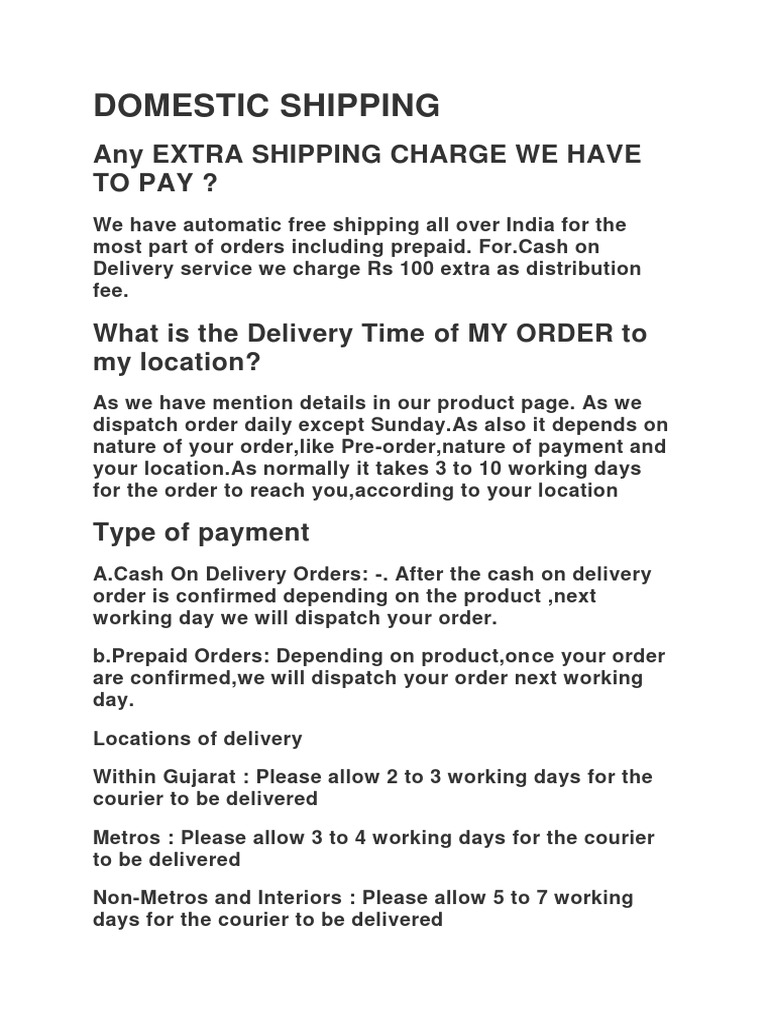 Domestic Shipping: Any Extra Shipping Charge We Have Topay? | PDF