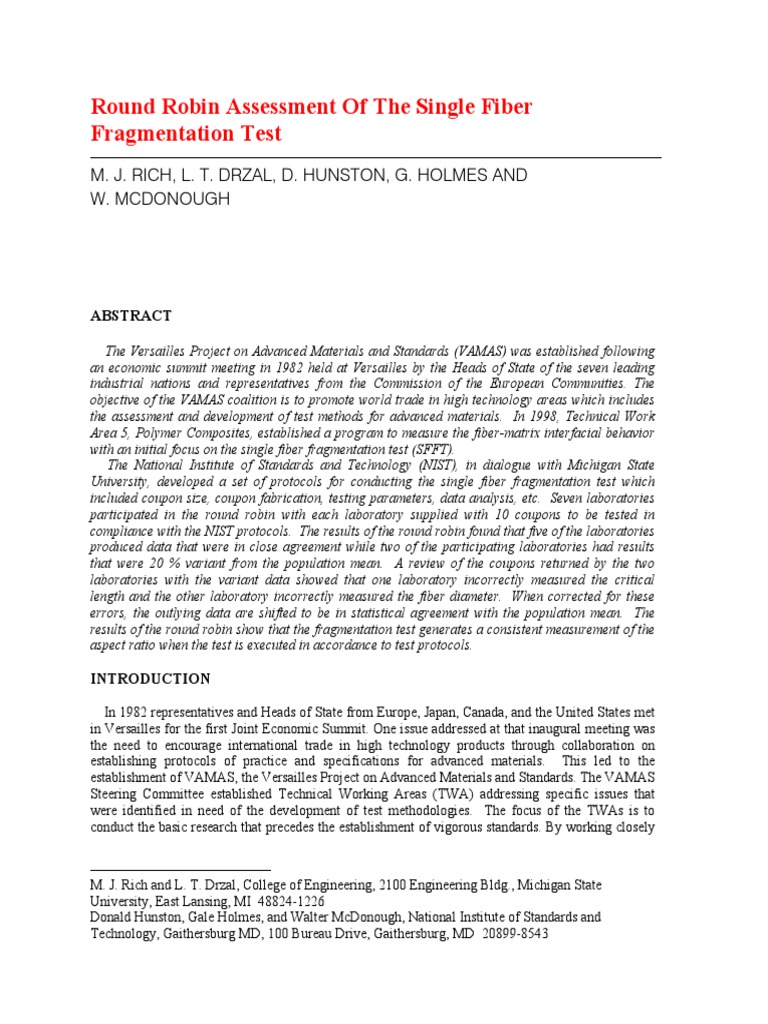 Round Robin Assessment of The Single Fiber Fragmentation Test - Rich ...
