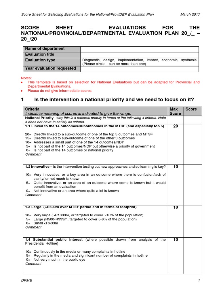 Score Sheet - Evaluations FOR THE National/Provincial/Departmental ...