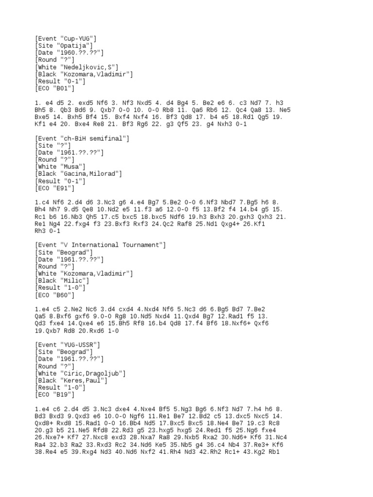 SK Bosna PGN | PDF | Chess | Chess Theory