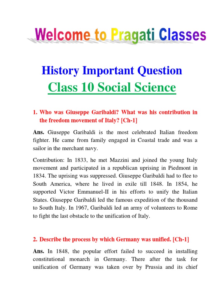 Class 10 Social Science: History Important Question | PDF