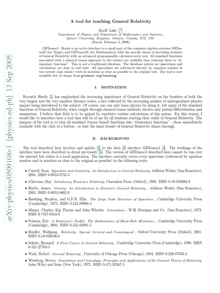A Tool For Teaching General Relativity | PDF | General Relativity ...