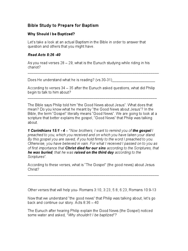 Preparing for Baptism: A Bible Study | PDF | Baptism | The Gospel