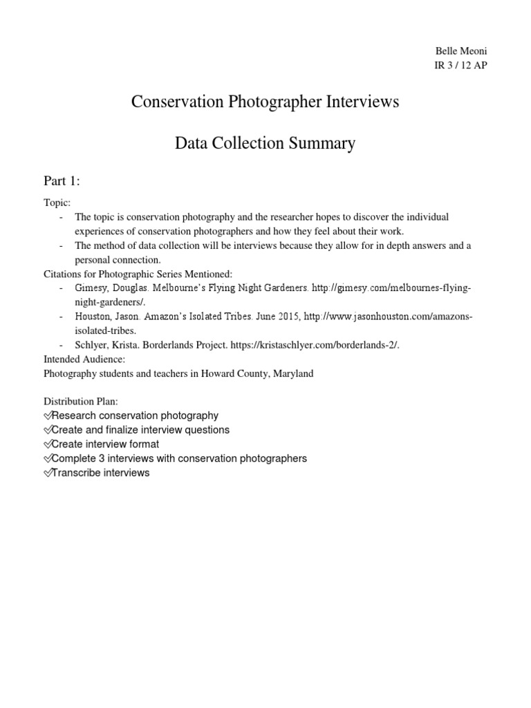 Data Collection Summary | PDF | Interview | Cognition