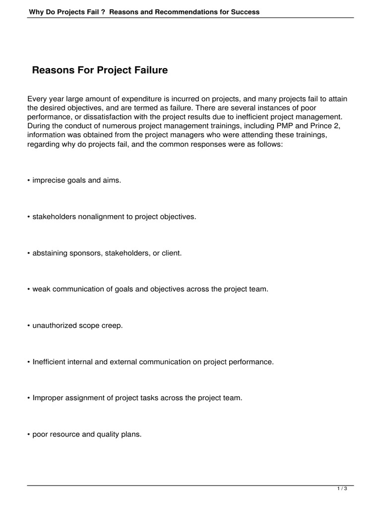 Why Do Projects Fail Reasons and Recommendations For Success PDF | PDF | Project Management | Risk